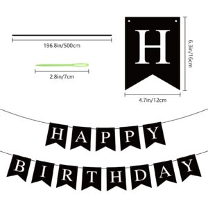 Black Happy Birthday Banner Birthday Sign for Backdrop Happy Birthday Decorations for Men Women Black Birthday Party Wall Door Bunting Banner Flag Birthday Tea Party Supplies