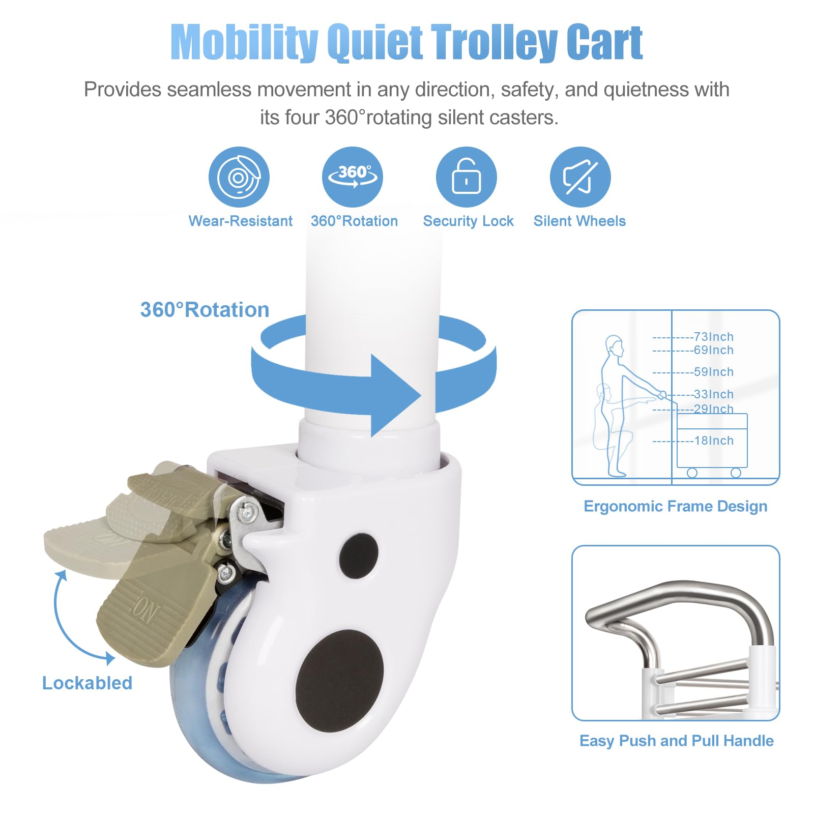 Mobile Utility Cart with Wheels Professional Medical Trolley Cart 220 Lbs Load Plastic and Stainless Steel Esthetician Storage Cart with Basins and Kegs for Beauty Salon Hospital Clinic Home