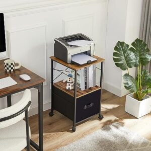 VECELO File Cabinet with Open Storage Shelf, Rolling Printer Stand with Large Fabric Drawer, Suitable for Letter Size, Ideal for Small Spaces, Home Office, Easy to Install, Brown