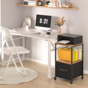 VECELO File Cabinet with Open Storage Shelf, Rolling Printer Stand with Large Fabric Drawer, Suitable for Letter Size, Ideal for Small Spaces, Home Office, Easy to Install, Brown