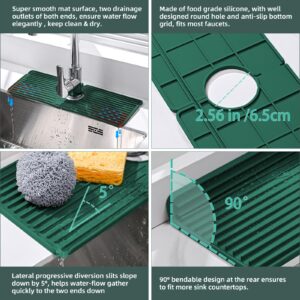 Amyandone Faucet Mat for Kitchen Sink, Silicone Faucet Handle Drip Catcher Tray, Drying Mat as Sponge and Soap Holder with Lateral Inflow for Kitchen Bathroom Farmhouse & RV Sink Accessories (Green)