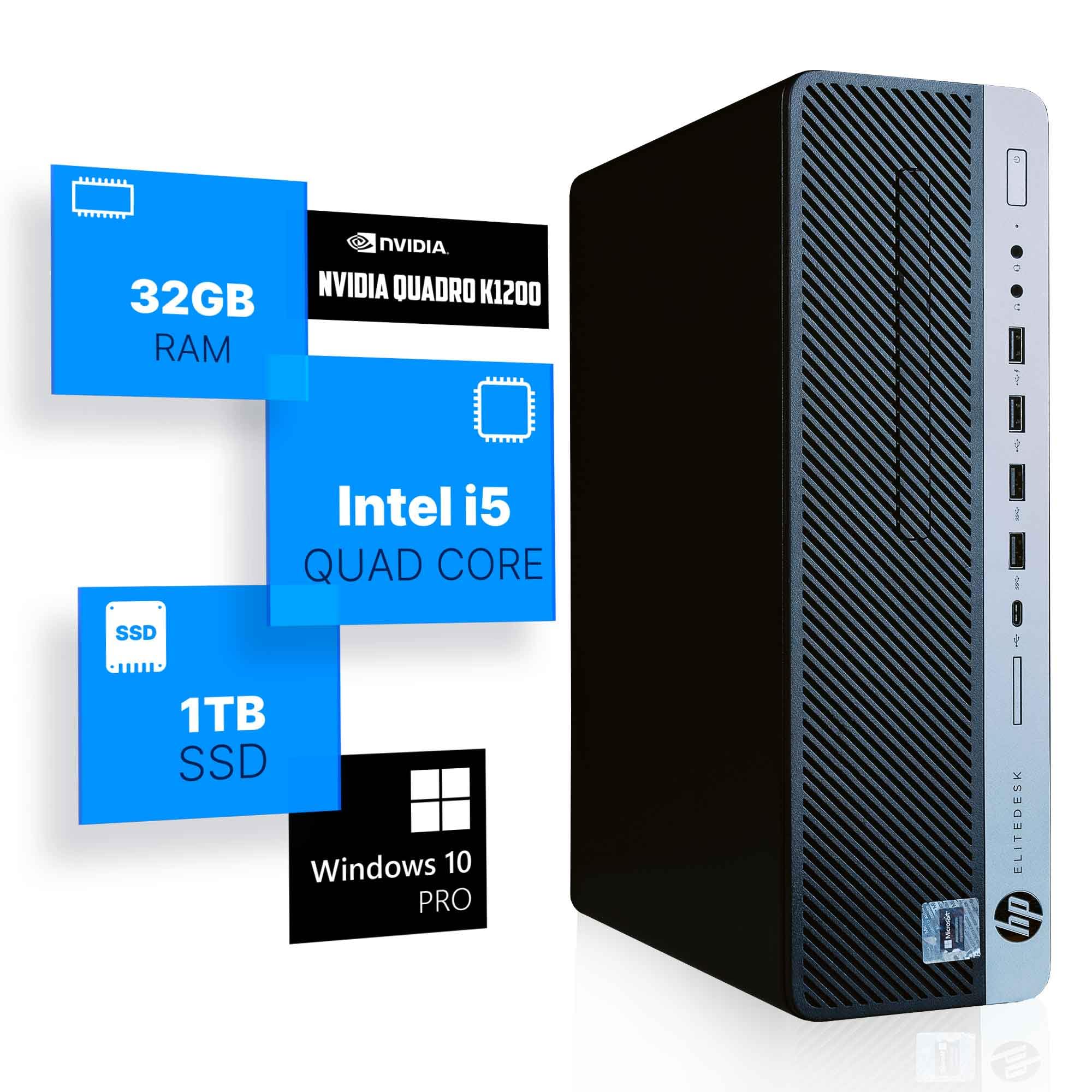 HP Custom Workstation PC Desktop Computer - Editing and Design | Quadro K1200 4GB GPU | Intel Core i5 | 32GB DDR4 RAM, 1TB SSD | Built-in Wi-Fi AX200 | Win 10 Pro (Renewed)