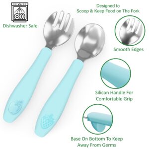 CHILLOUT LIFE Toddler Utensils, Kids Silverware with Silicone Handle, Stainless Steel Metal Toddler Forks and Spoons Safe Baby Cutlery Set for Self Feeding BPA Free Dishwasher Safe