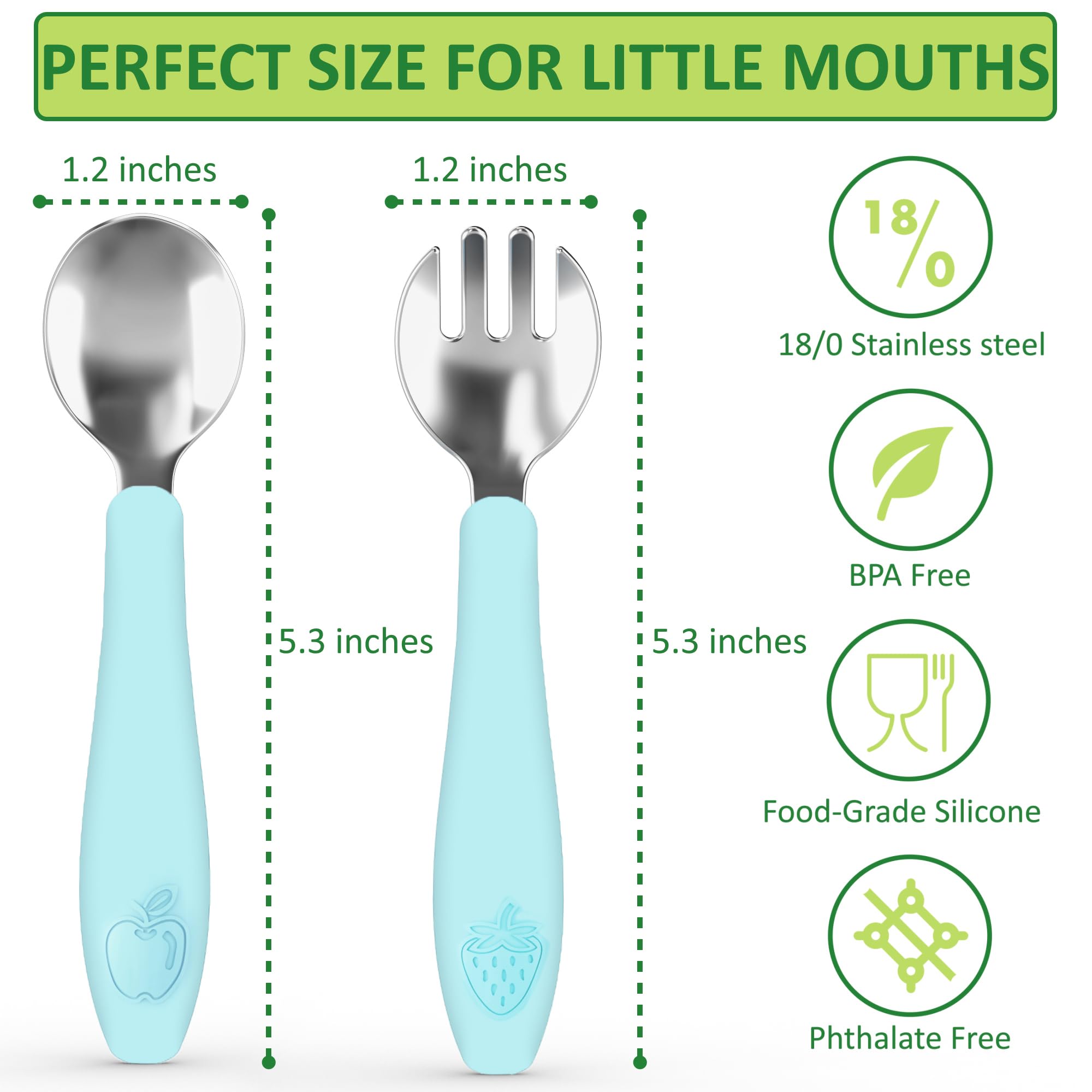 CHILLOUT LIFE Toddler Utensils, Kids Silverware with Silicone Handle, Stainless Steel Metal Toddler Forks and Spoons Safe Baby Cutlery Set for Self Feeding BPA Free Dishwasher Safe