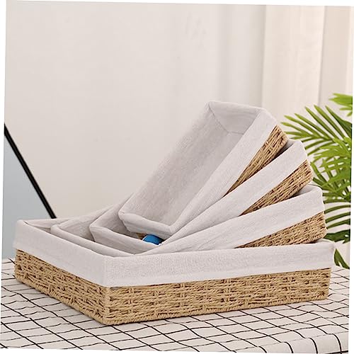 NOLITOY Storage Basket Rectangular Wicker Basket Bread Serving Basket Vanity Organizer Tray Makeup Organzier Rattan Sundries Basket Sundries Storage Organizer Paper Cosmetic Storage Box