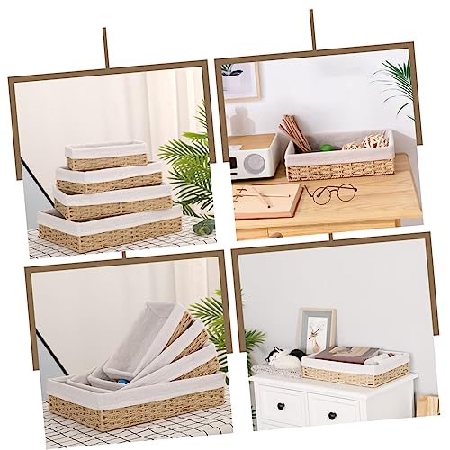 NOLITOY Storage Basket Rectangular Wicker Basket Bread Serving Basket Vanity Organizer Tray Makeup Organzier Rattan Sundries Basket Sundries Storage Organizer Paper Cosmetic Storage Box