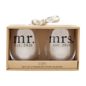 mud pie mr mrs wine glass set; 16 oz