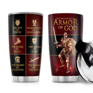 christian gifts for men, women - religious gifts ideas - fathers day, christmas gifts, birthday gifts for men - jesus gifts - christian coffee mug - armor of god stainless steel tumbler (20oz)