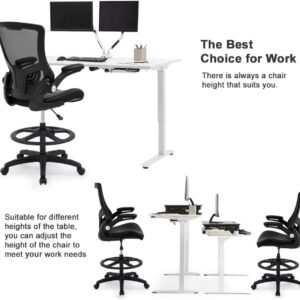 Drafting Chair Ergonomic Tall Office Chair Standing Desk Chair with Flip Up Arms Foot Rest Back Support Adjustable Height Mesh Drafting Stool, Black