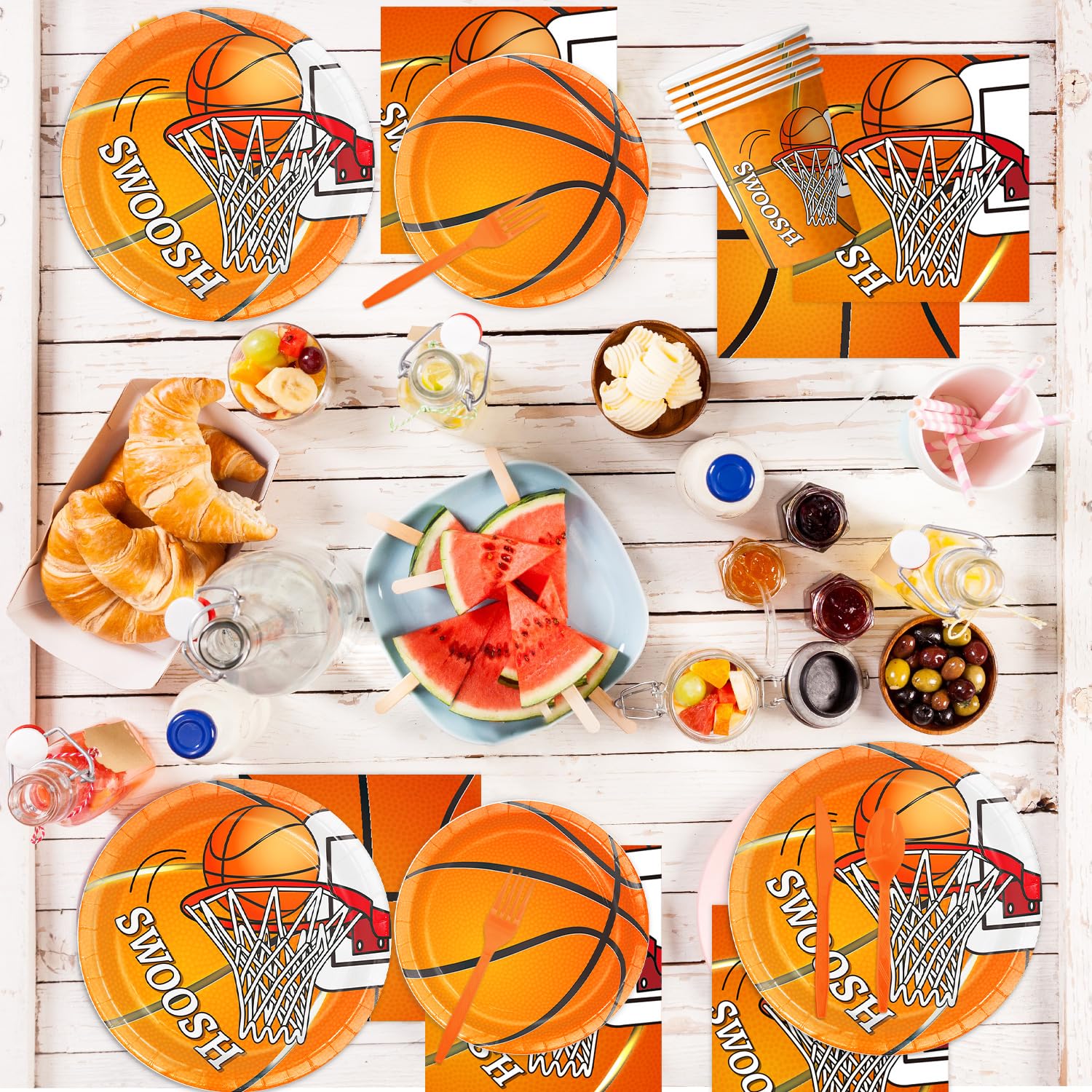 178 Pcs Basketball Theme Birthday Party Decorations Basketball Party Supplies Set Include Plates, Napkin, Cup, Fork, Knives, Spoon, Tablecloth, Banner for Kids and Adults, Serves 24 Guests