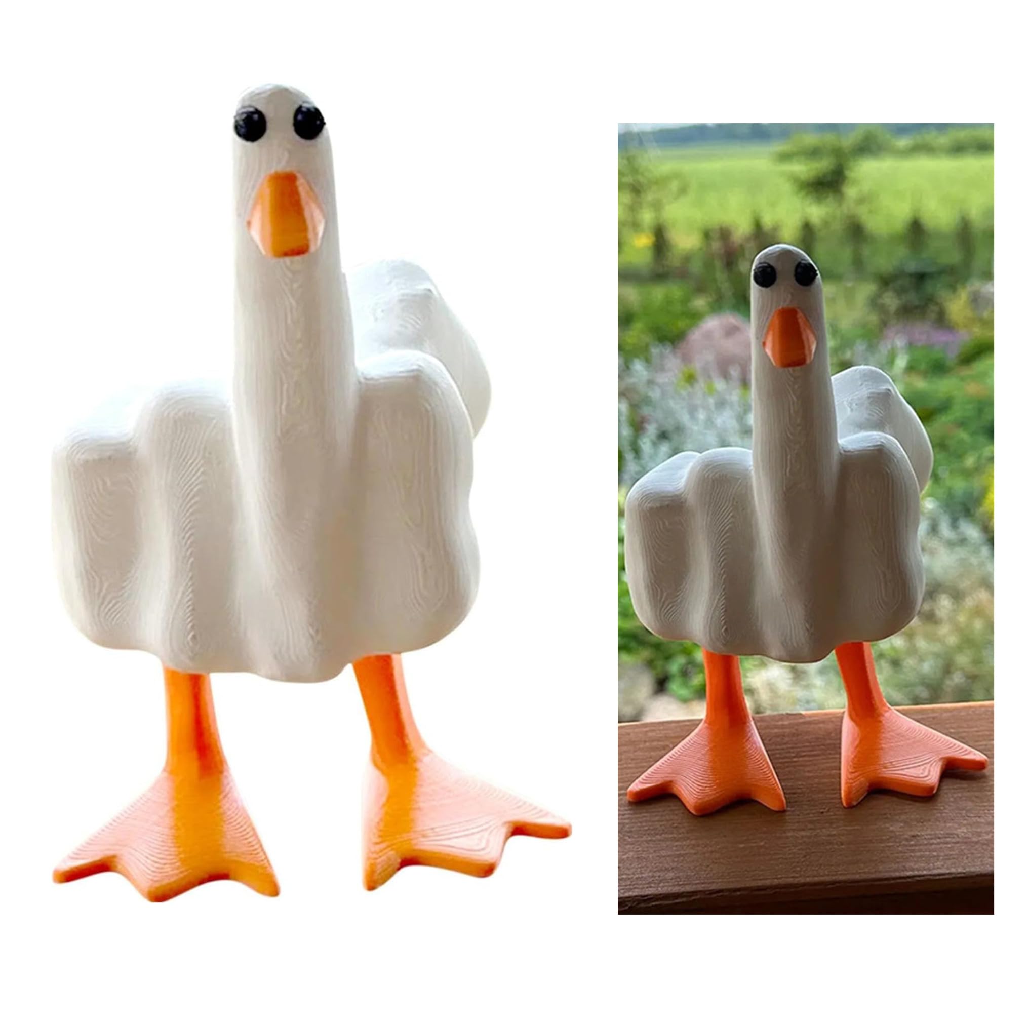 Middle Finger Duck You Figurine Middle Finger Desk Decor Funny Garden Decor Statues Figurines Ornaments for Home, Patio, Lawn, Yard, Office, Outdoor Decorations, Garden Gifts (White+Yellow)