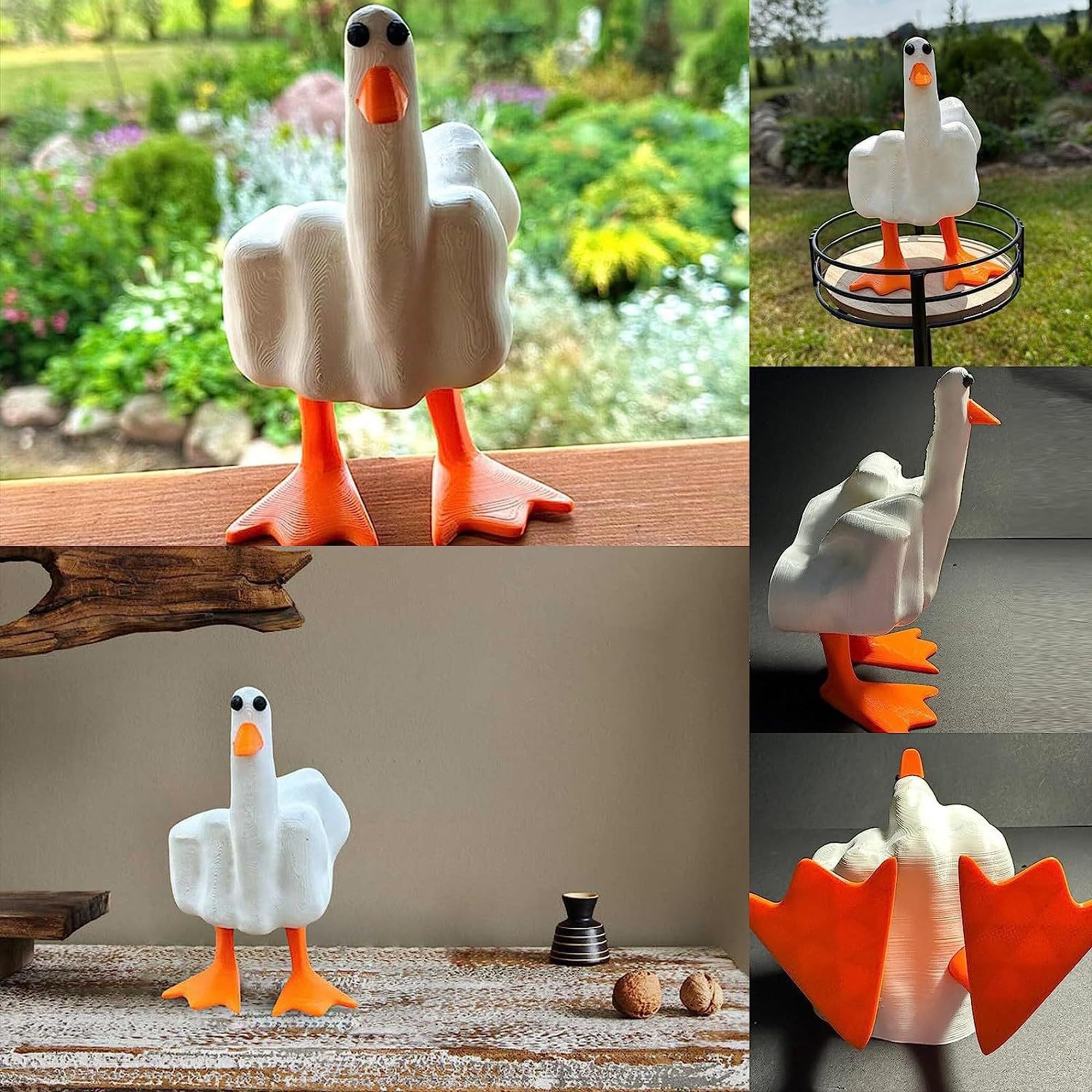 Middle Finger Duck You Figurine Middle Finger Desk Decor Funny Garden Decor Statues Figurines Ornaments for Home, Patio, Lawn, Yard, Office, Outdoor Decorations, Garden Gifts (White+Yellow)