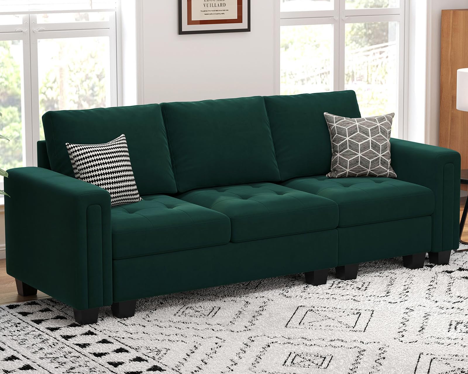 Belffin Velvet Modular Sofa Couch 3 Seater Sofa Couch for Living Room Green