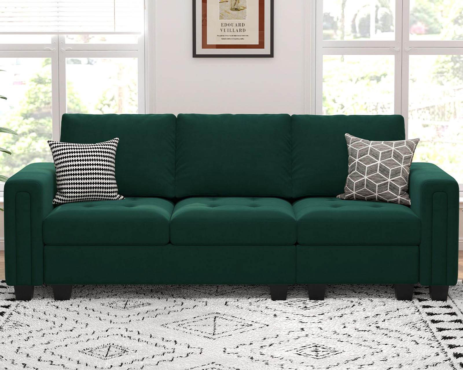 Belffin Velvet Modular Sofa Couch 3 Seater Sofa Couch for Living Room Green