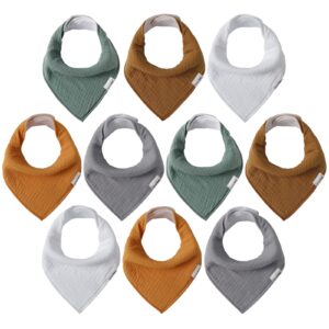 10 pack baby muslin bibs,muslin bandana bibs for baby boys girls,soft absorbent bibs for drooling teething