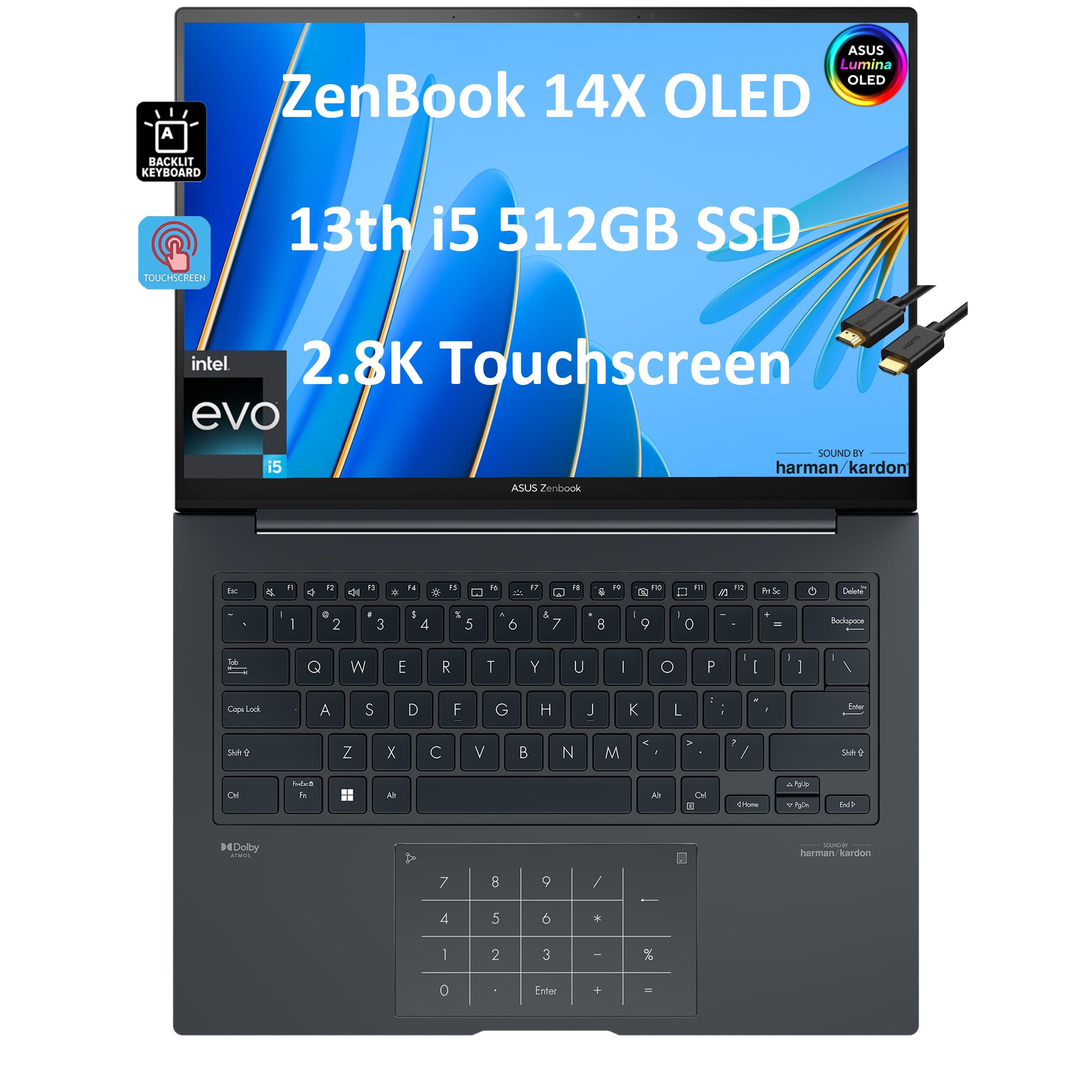 Asus ZenBook 14 14X OLED 14.5/inch QHD+(2880x1800)120HzTouchscreen(Intel 13th Gen i5-13500H(Beat i7-1250U),8GB RAM,512GB SSD)Business Laptop,NumberPad,Backlit,Webcam,IST HDMI,Win 11 Home Inkwell Gray