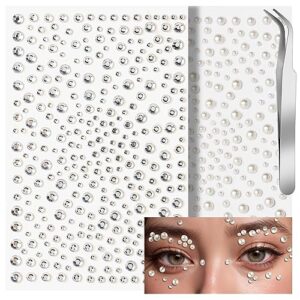 teenitor face gems self adhesive face rhinestone makeup festival face jewels stick on pearls hair gems concert makeup gems for face, hair, body, eye