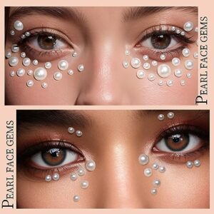 Teenitor Face Gems Self Adhesive Face Rhinestone Makeup Festival Face Jewels Stick On Pearls Hair Gems Concert Makeup Gems for Face, Hair, Body, Eye