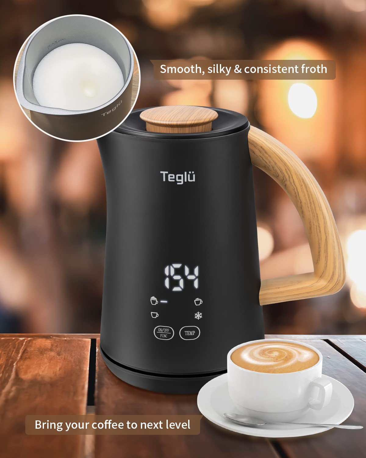 Teglu Milk Frother and Steamer Electric, Hot & Cold Foam Maker 17oz with LED Dispaly, Milk Warmer and Frother for Latte/Cappuccino/Macchiato, Instant Milk Frother Auto-off