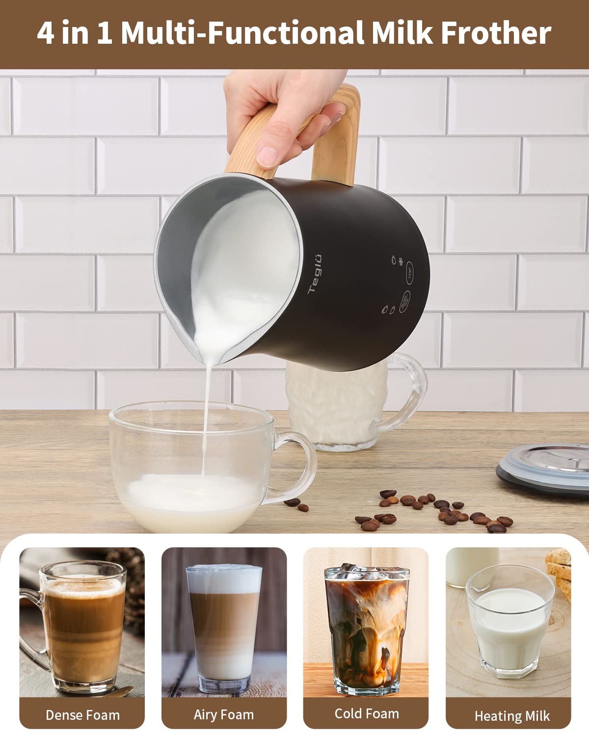 Teglu Milk Frother and Steamer Electric, Hot & Cold Foam Maker 17oz with LED Dispaly, Milk Warmer and Frother for Latte/Cappuccino/Macchiato, Instant Milk Frother Auto-off