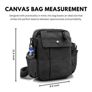 Canvas Cross Body Bag - Chest Bag for Travel - Crossbody & Sling Bag For Men, Backpack & Shoulder, Lightweight One Strap Motorcycle Bag for Biking Hiking Cycling with Bottle Holder (Black)