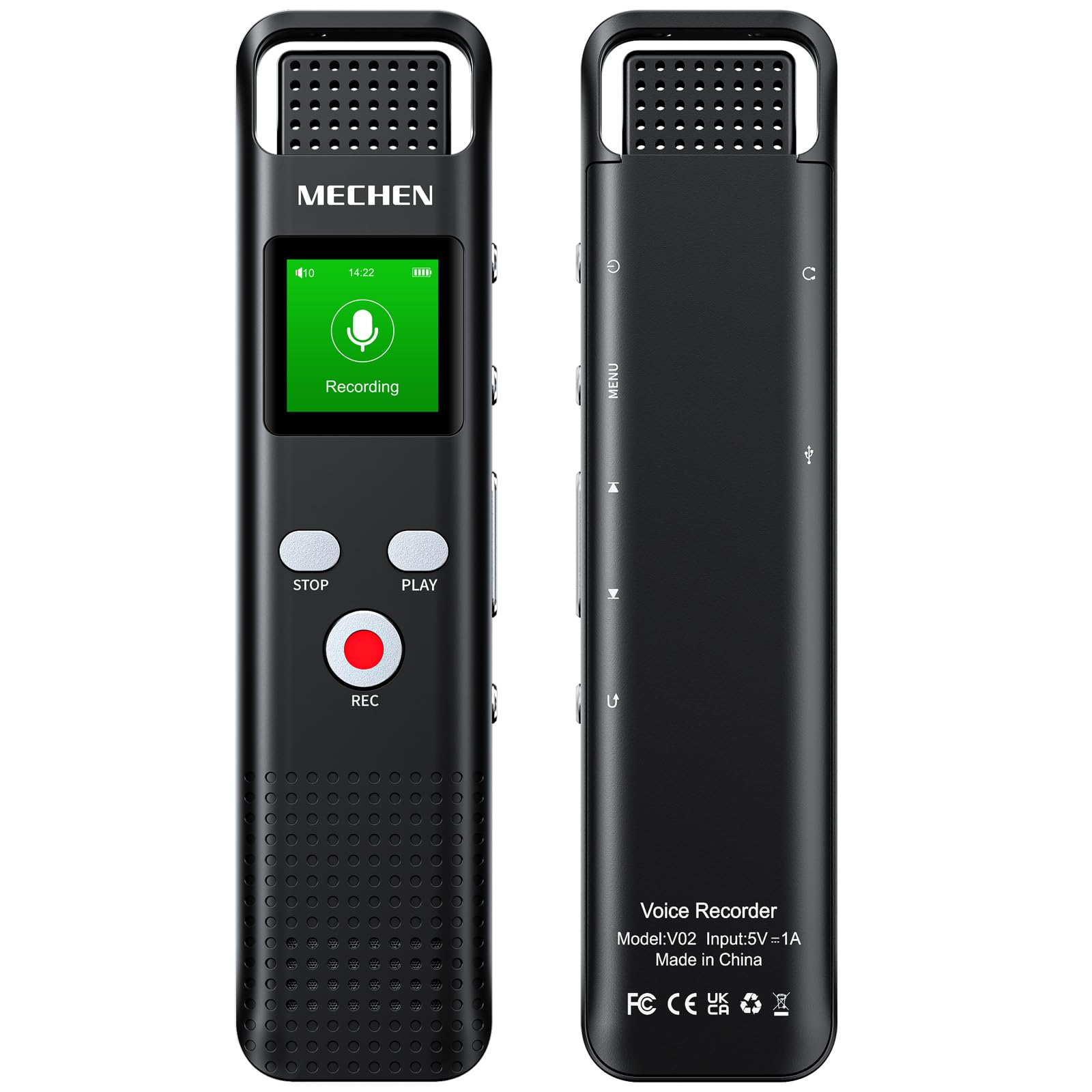 64GB Digital Voice Recorder Voice Activated Audio Recorder for Lectures Meetings - MECHEN 1536Kbps Small Rechargeable Dictaphone with Playback,7-Level Noise Reduction,Microphone,Password (Black)