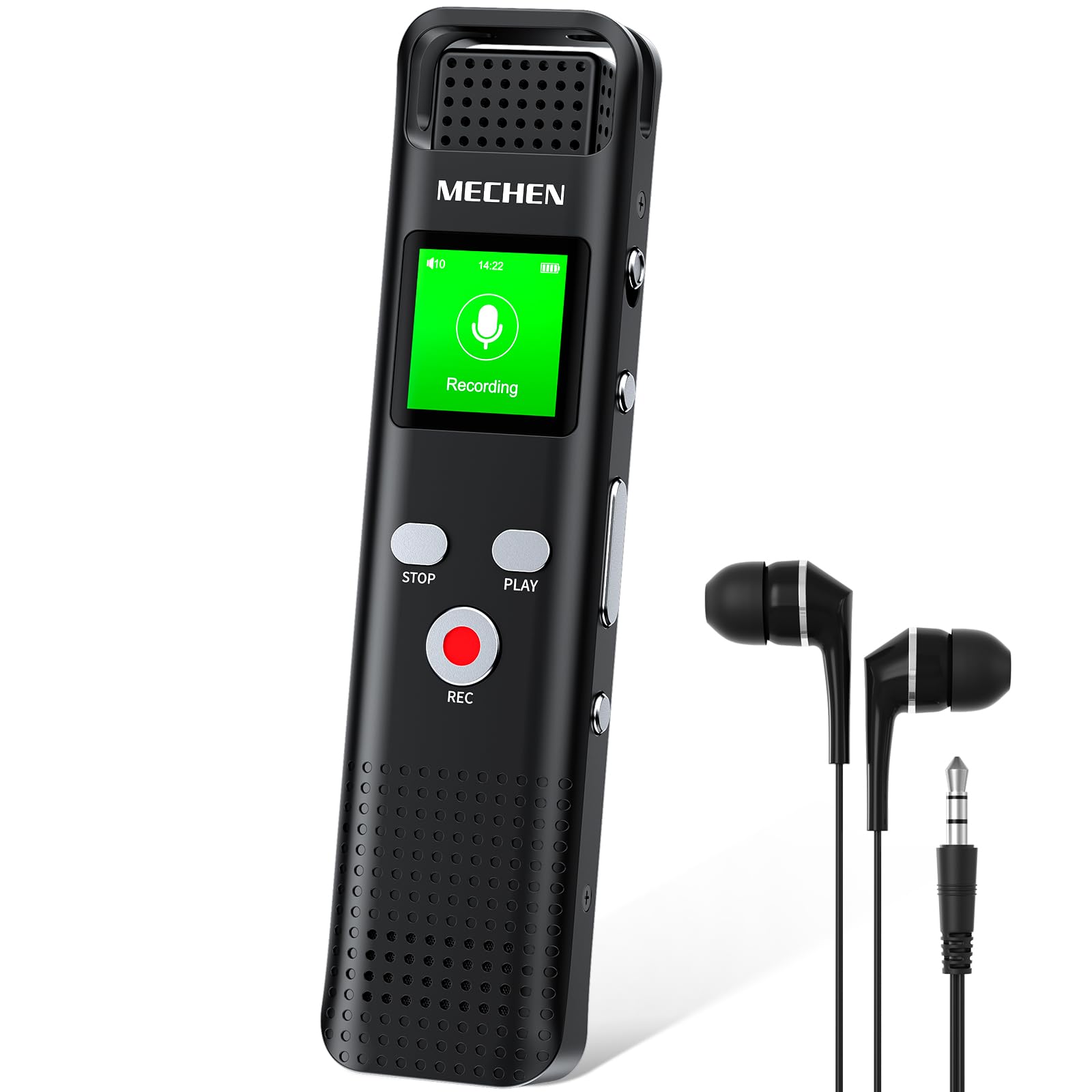 64GB Digital Voice Recorder Voice Activated Audio Recorder for Lectures Meetings - MECHEN 1536Kbps Small Rechargeable Dictaphone with Playback,7-Level Noise Reduction,Microphone,Password (Black)