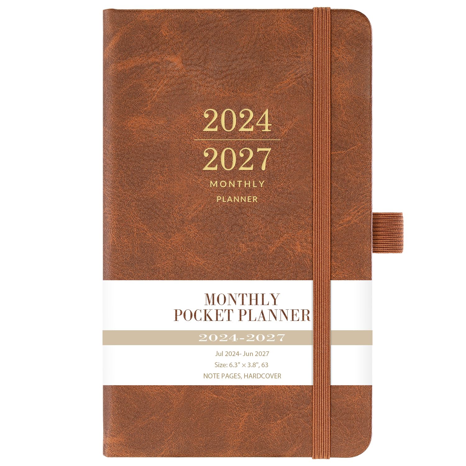 2024-2027 Monthly Pocket Planner - 3 Year Pocket Calendar, Faux Leather Cover, Jul 2024 - Jun 2027, 3.8" × 6.3", Pen Holder, 2 Bookmarks, Back Pocket