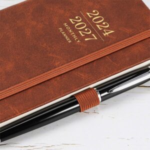 2024-2027 Monthly Pocket Planner - 3 Year Pocket Calendar, Faux Leather Cover, Jul 2024 - Jun 2027, 3.8" × 6.3", Pen Holder, 2 Bookmarks, Back Pocket