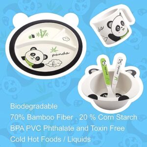 Bamboo Toddler Dinnerware Set,5Pcs Baby Plates and Bowls,Kids Dinnerware Set,Bamboo Kids Plates and Bowls Set,Christmas Kids Dishes Dinnerware Sets with Plate,Bowl,Cup,Fork and Spoon (Panda)