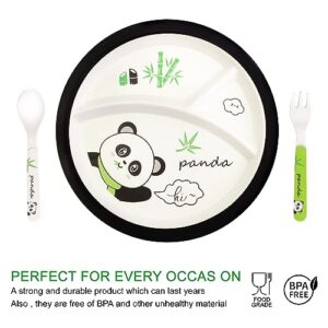 Bamboo Toddler Dinnerware Set,5Pcs Baby Plates and Bowls,Kids Dinnerware Set,Bamboo Kids Plates and Bowls Set,Christmas Kids Dishes Dinnerware Sets with Plate,Bowl,Cup,Fork and Spoon (Panda)