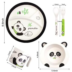 Bamboo Toddler Dinnerware Set,5Pcs Baby Plates and Bowls,Kids Dinnerware Set,Bamboo Kids Plates and Bowls Set,Christmas Kids Dishes Dinnerware Sets with Plate,Bowl,Cup,Fork and Spoon (Panda)