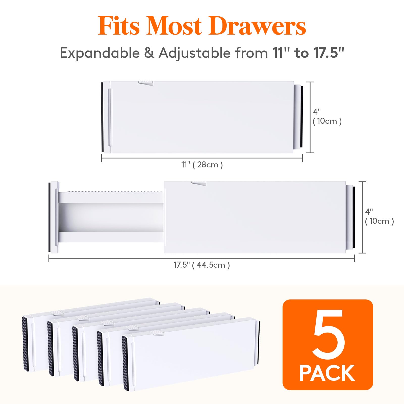 Lifewit Silverware Drawer Organizer, Expandable Utensil Tray for Kitchen, 5 Pack Drawer Dividers Plastic 4" High, 11-17" Adjustable Drawer Organizers