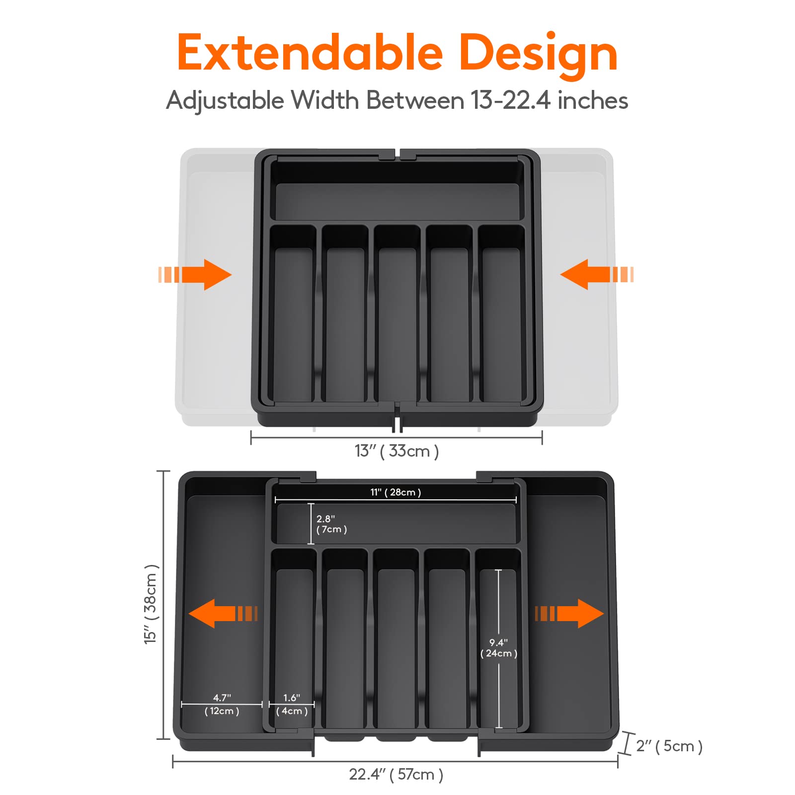 Lifewit Silverware Drawer Organizer, Expandable Utensil Tray for Kitchen, 5 Pack Drawer Dividers Plastic 4" High, 11-17" Adjustable Drawer Organizers