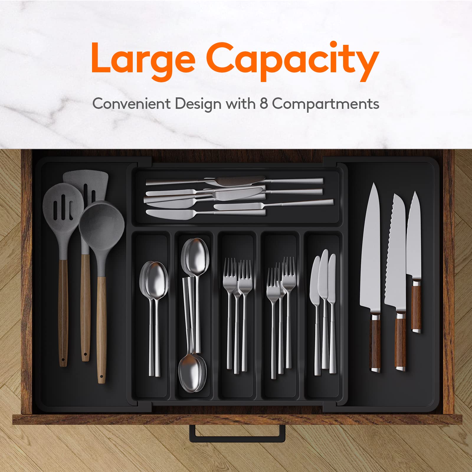 Lifewit Silverware Drawer Organizer, Expandable Utensil Tray for Kitchen, 5 Pack Drawer Dividers Plastic 4" High, 11-17" Adjustable Drawer Organizers