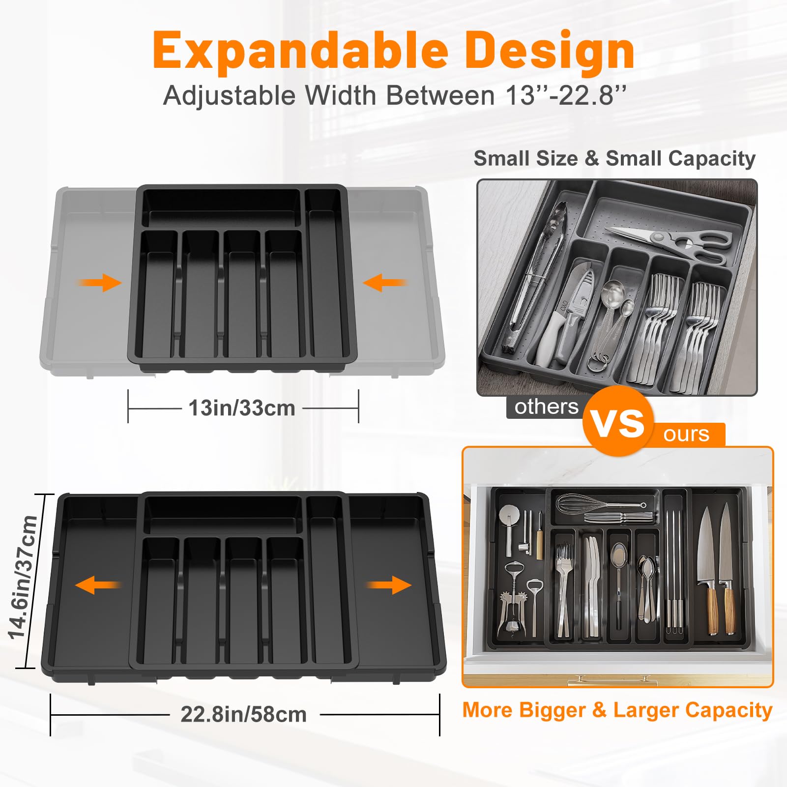 KreuRaxy Expandable Kitchen Drawer Organizer for Utensils Silverware Flatware Cutlery | Adjustable Storage Tray, Large Utensil Holder - Organize Forks, Spoons, Knives Efficiently, Fits Most Drawers