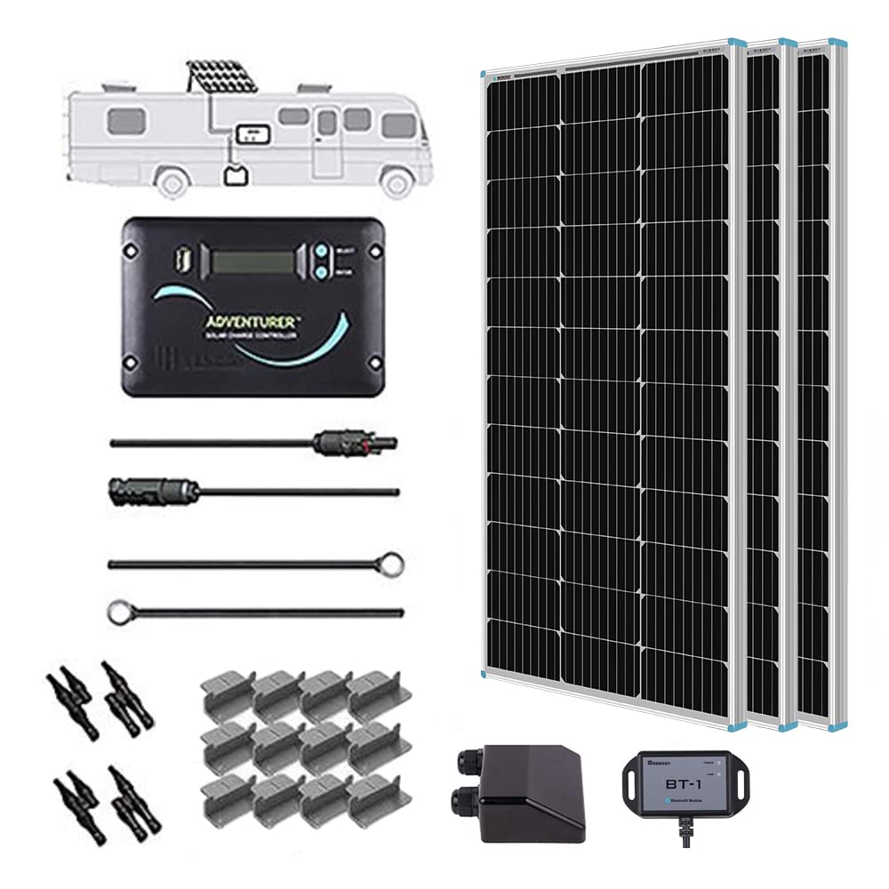 Renogy 300 Watts 12 Volts Monocrystalline Solar RV Kit with 30A PWM LCD Charge Controller/Solar Panel Connectors/Tray Cable/Corner Bracket Mount/Cable Entry & 2000W Pure Sine Wave Inverter 12V DC