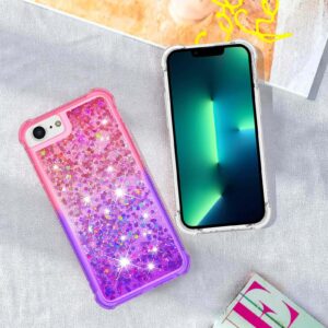 CAIYUNL for iPhone SE Case 2022/2020, iPhone 8 Case, iPhone 7 Case with Screen Protector, Women Girls Cute Glitter Bling Floating Liquid Soft TPU Silicone Shockproof Protective Phone Case -Pink/Purple