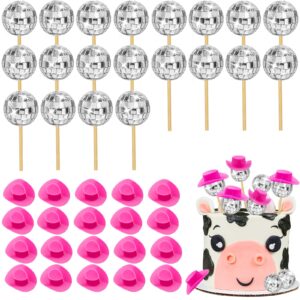 newmemo disco ball cake toppers cowgirl hat 40pcs disco ball cupcake toppers disco ball cake pick mini western cowgirl hat cake decorations for disco 1970s theme bachelorette birthday party supplies