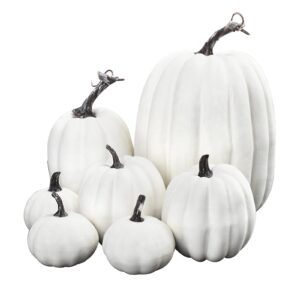 7pcs halloween artificial pumpkin halloween foam pumpkin faux fall harvest pumpkins thanksgiving or halloween decoration (white, 7pcs)