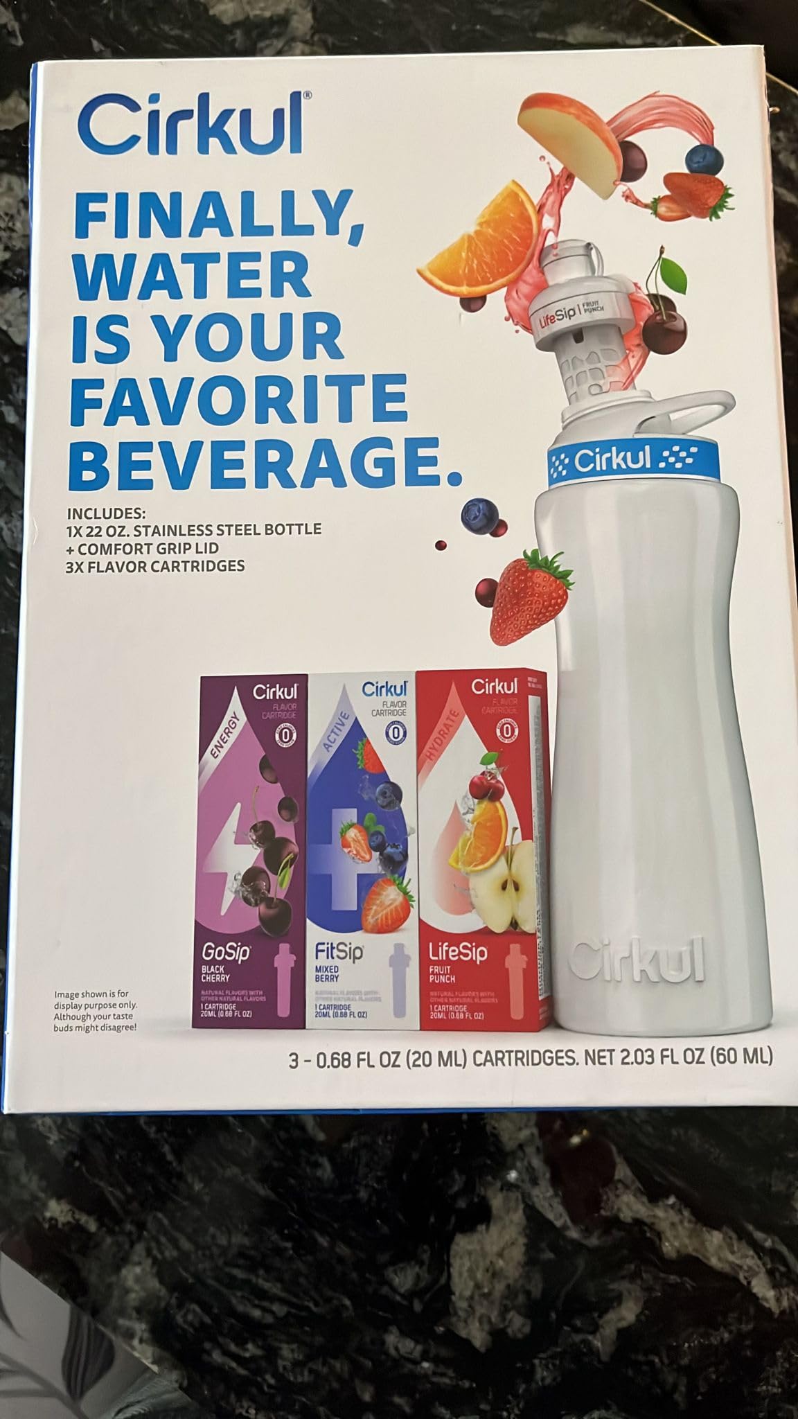 Cirkul 22oz Stainless Steel Water Bottle with 3 Flavor Cartridges