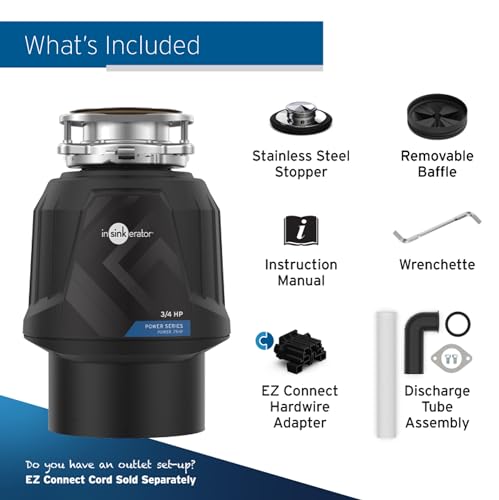 InSinkErator Power .75HP, 3/4 HP Garbage Disposal, Power Series EZ Connect Continuous Feed Food Waste Disposer, Black