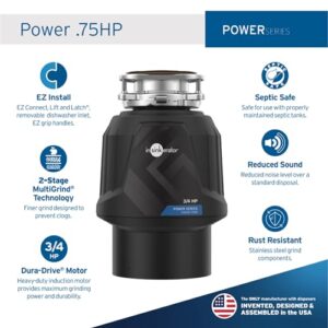 InSinkErator Power .75HP, 3/4 HP Garbage Disposal, Power Series EZ Connect Continuous Feed Food Waste Disposer, Black