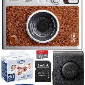 Fujifilm INSTAX Mini EVO Hybrid Instant Camera (Brown) Bundle, Includes: Fujifilm INSTAX Mini Film (60 Exposures), SanDisk 128GB MicroSDXC Memory Card and More (5 Items)