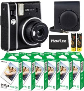 fujifilm instax mini 40 instant camera black, fuji mini film value pack 60 sheets, vintage style carrying case, bundle