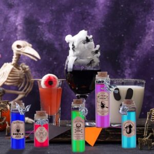 Luckyhern 64 Pcs Halloween Potion Bottles Apothecary Bottles with Halloween Stickers and Pendants for Halloween Indoor Decor Halloween Tiered Tray Table Home Room Party Supplies