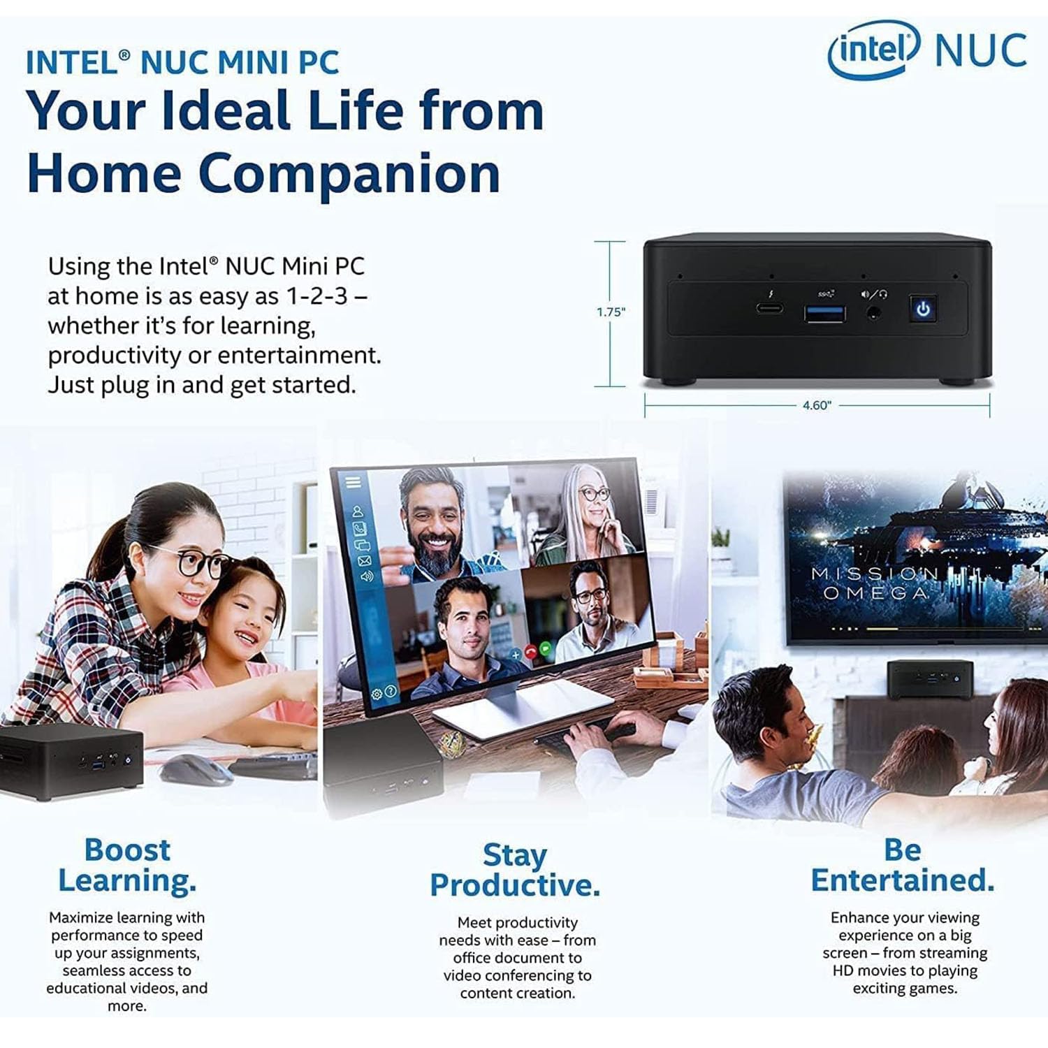 NUC Intel 11 Business Mini PC Desktop, Intel Core i7-1165G7, 12GB DDR4 RAM, 512GB PCIe M.2 SSD, Wi-Fi 6, HDMI, RJ45, MiniDP, Bluetooth, Windows 11 Pro, Black