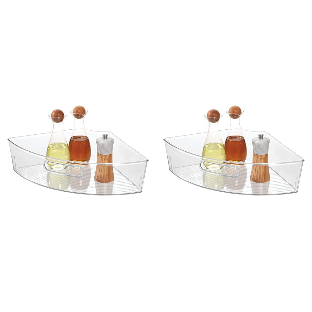 iDesign Recycled Plastic 1/4 Wedge Lazy Susan Turntable Organizer with Handle, Pantry, Bathroom, General Storage and More – 16.5" x 11" x 4", Clear (Pack of 2)