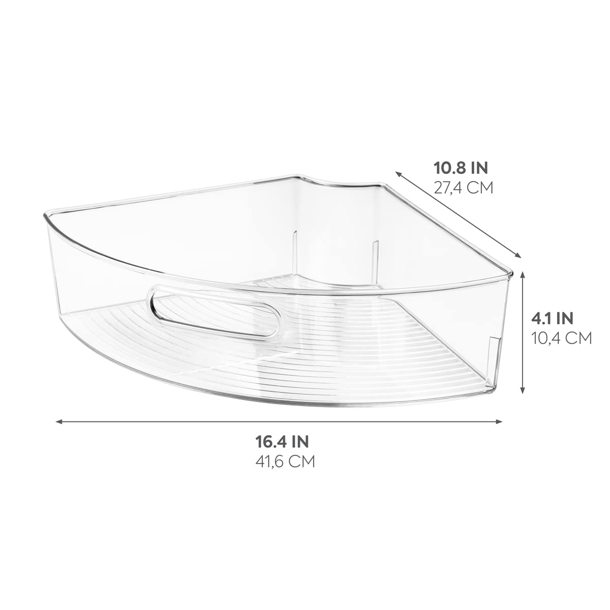 iDesign Recycled Plastic 1/4 Wedge Lazy Susan Turntable Organizer with Handle, Pantry, Bathroom, General Storage and More – 16.5" x 11" x 4", Clear (Pack of 2)