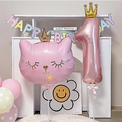 40 Inch Crown Pink Number 1 Balloons, Jumbo Light Pink Number Balloon Mylar Balloons for First Birthday, 1st Birthday Decorations Girls, Anniversary Decorations